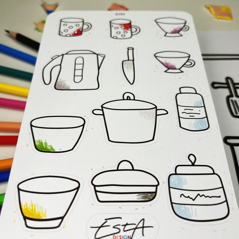 Coloring Sticker Sheet & FREE Printable Coloring Page for Kids, Kitchen ...