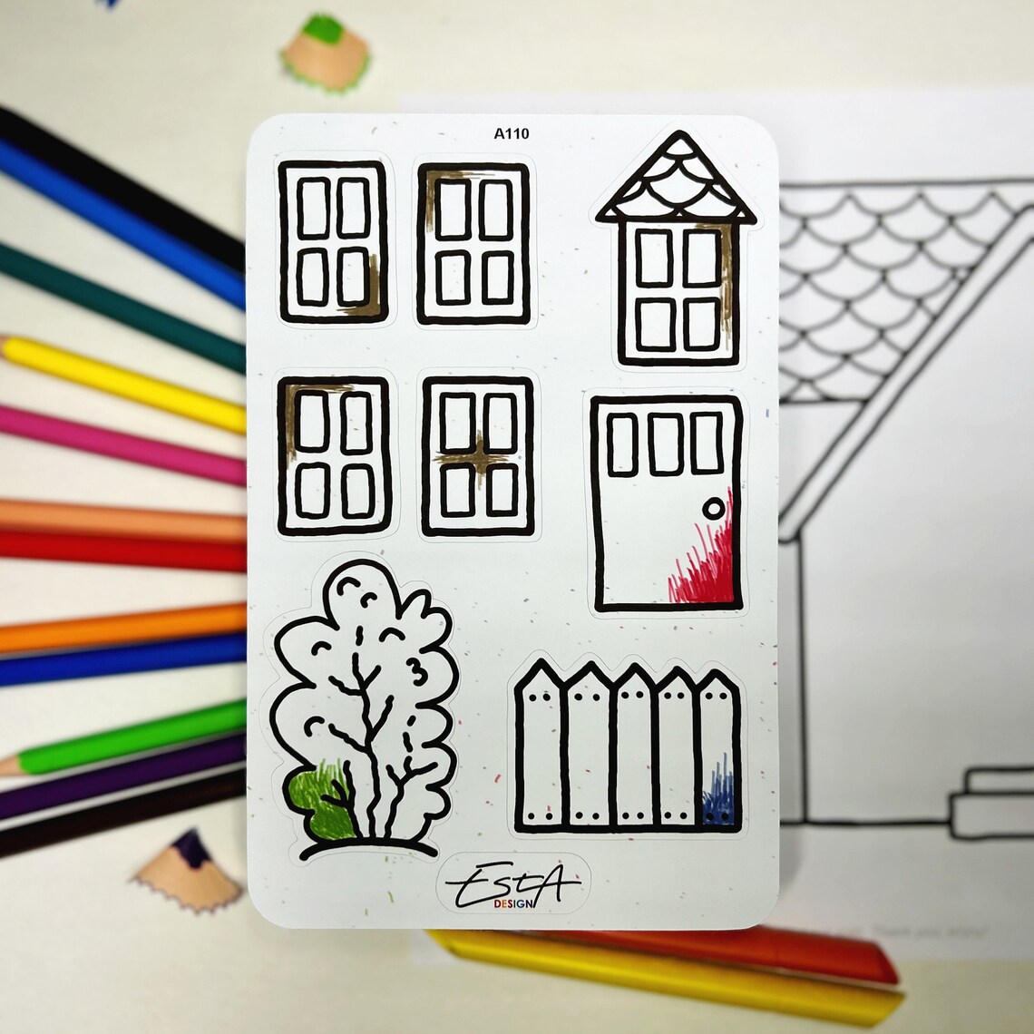 Coloring Sticker Sheet & FREE Printable Coloring Page for Kids, House ...