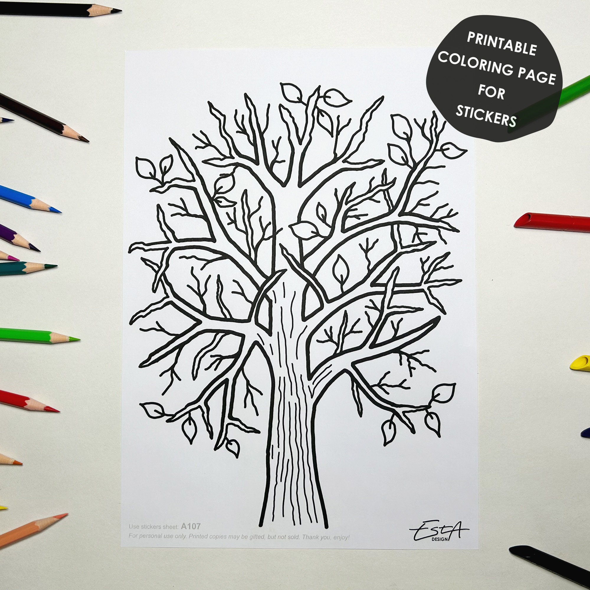 Coloring Sticker Sheet & FREE Printable Coloring Page for Kids, Nature ...