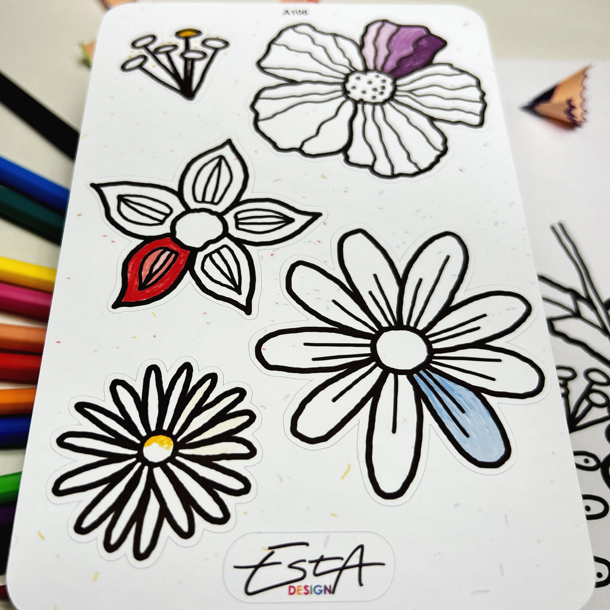 Coloring Sticker Sheet & FREE Printable Coloring Page for Kids, Flowers ...