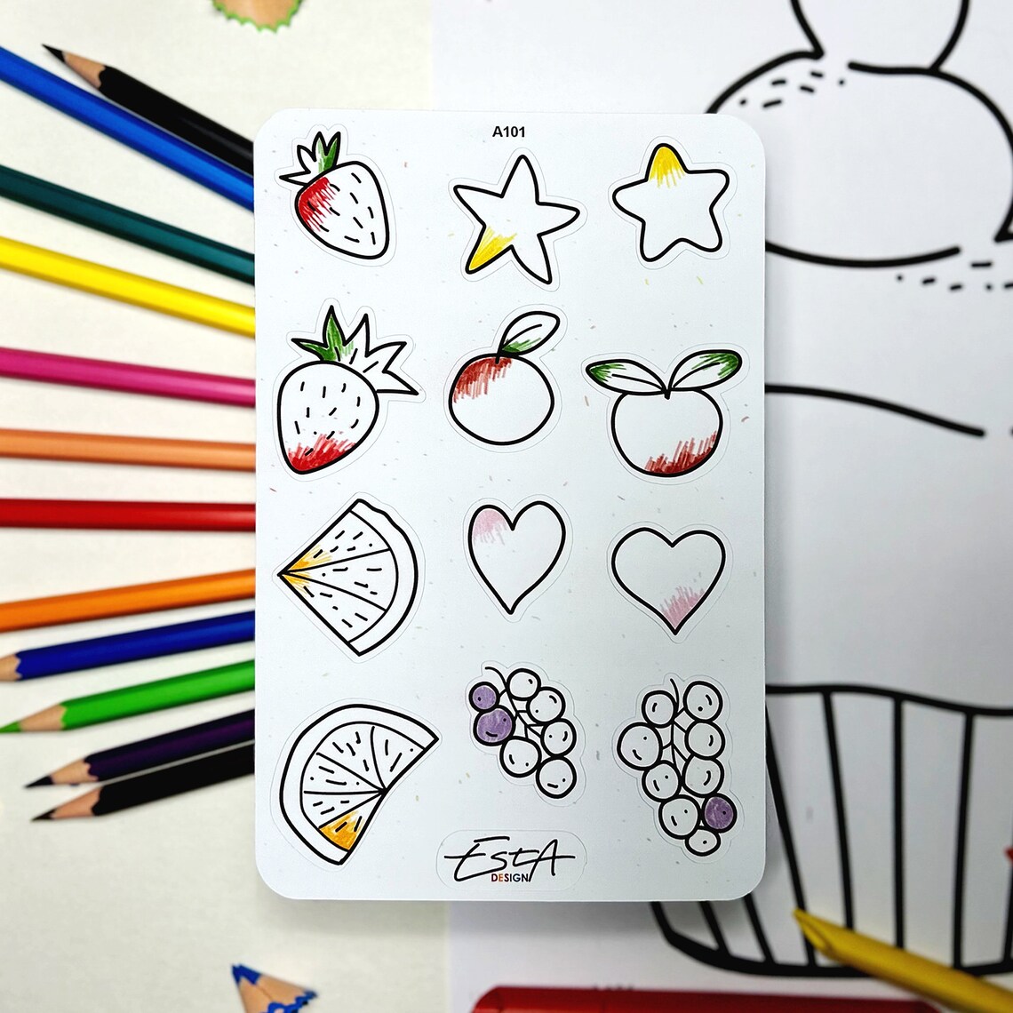 Coloring Sticker Sheet & FREE Printable Coloring Page for Kids, Cupcake ...