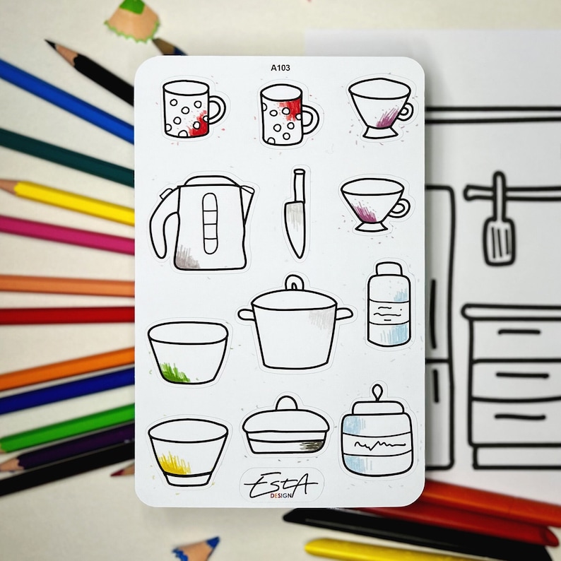 Coloring Sticker Sheet & FREE Printable Coloring Page for Kids, Kitchen ...