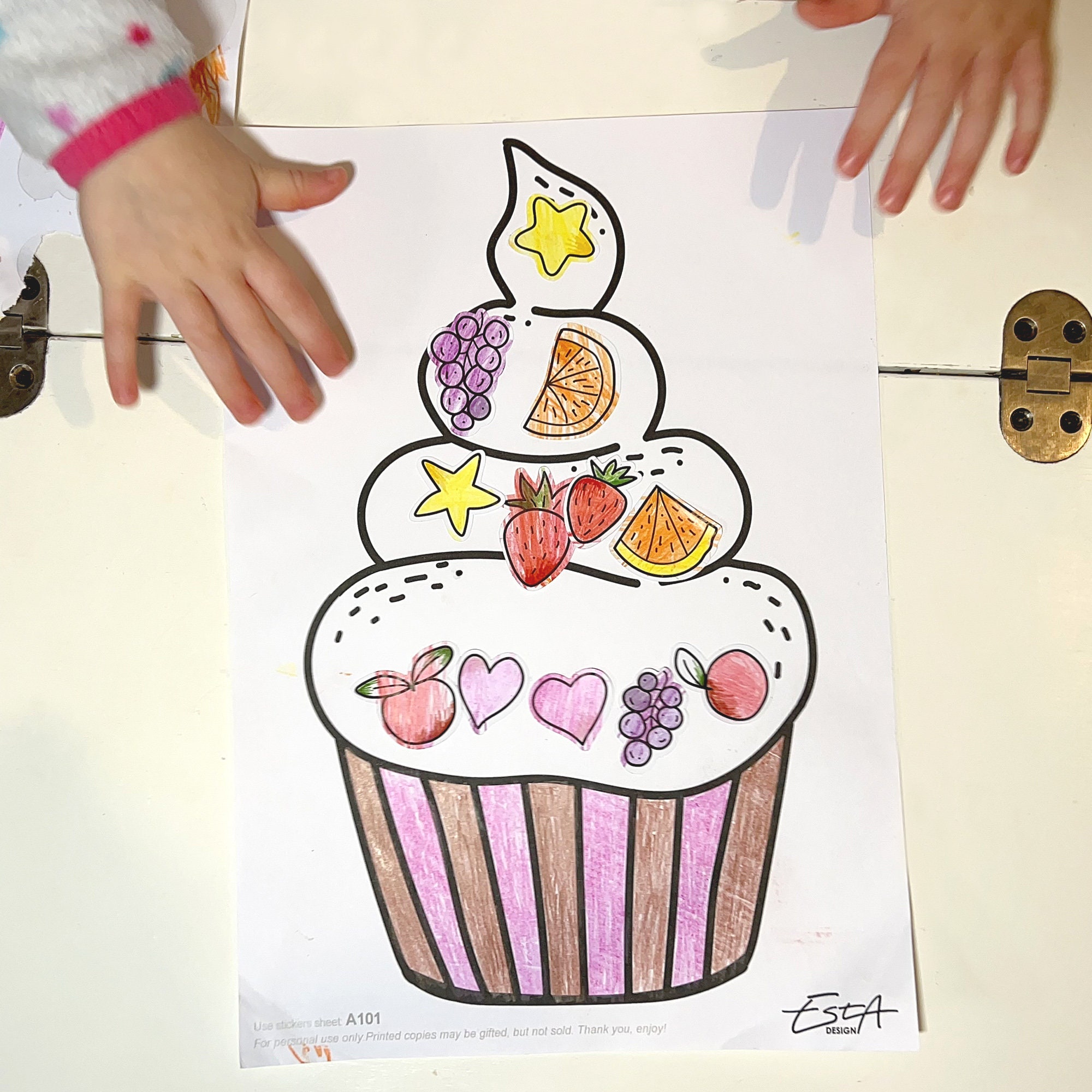 Coloring Sticker Sheet & FREE Printable Coloring Page for Kids, Cupcake ...