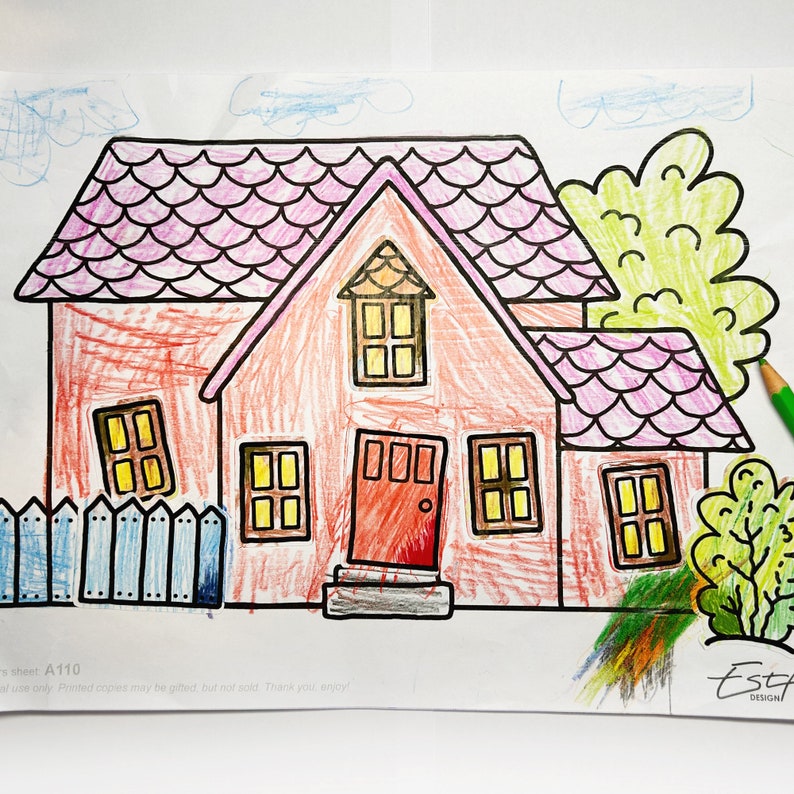 Coloring Sticker Sheet & FREE Printable Coloring Page for Kids, House ...