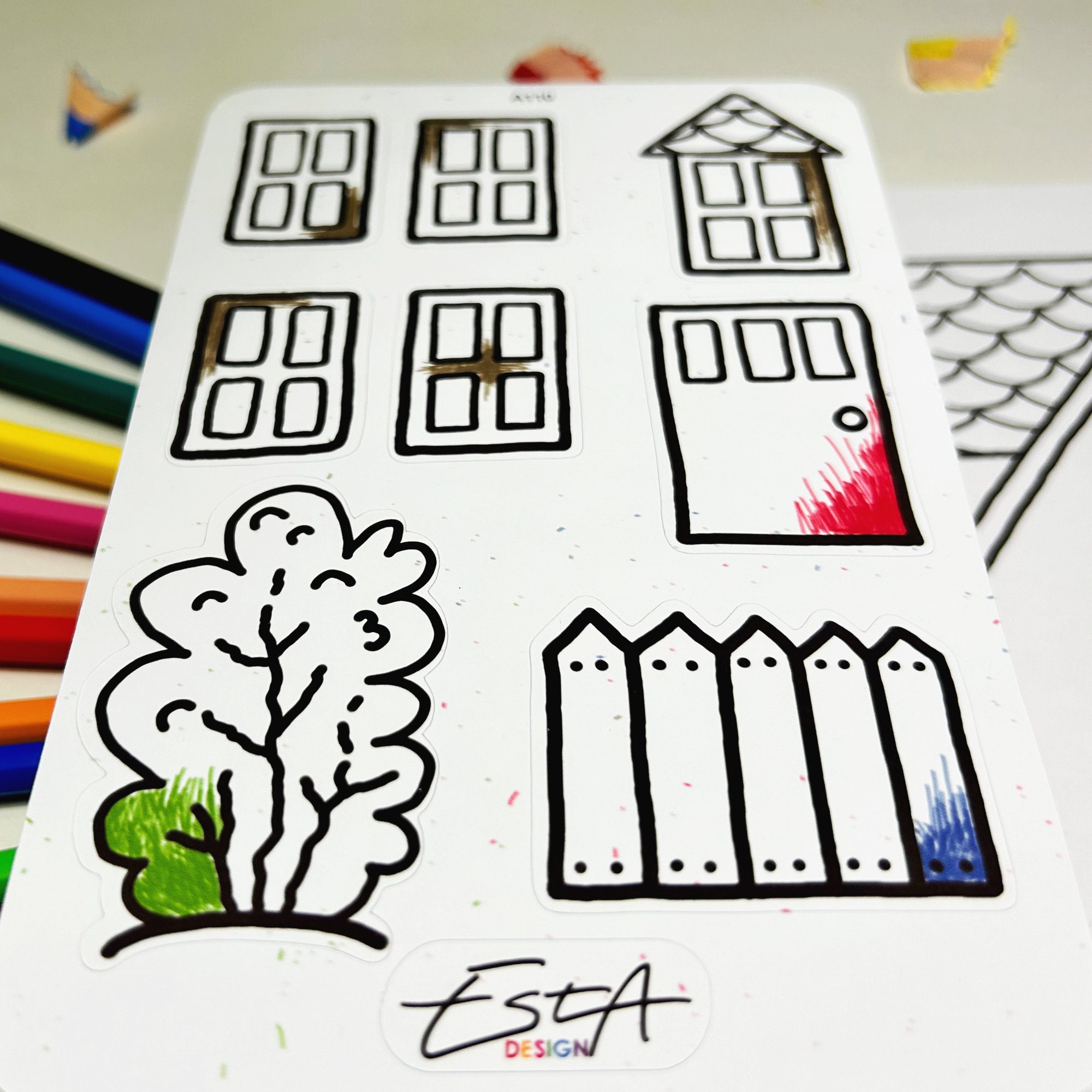 Coloring Sticker Sheet & FREE Printable Coloring Page for Kids, House ...