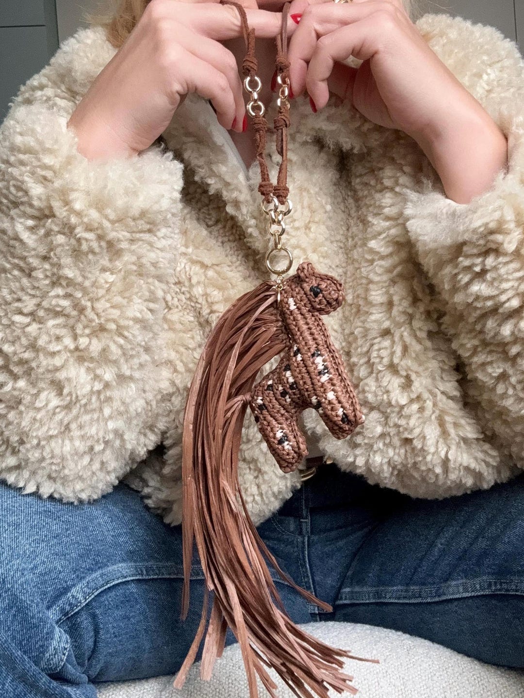 Handcrafted Raffia Horse Keychain: 18K Gold Plated Bag Charm - Etsy