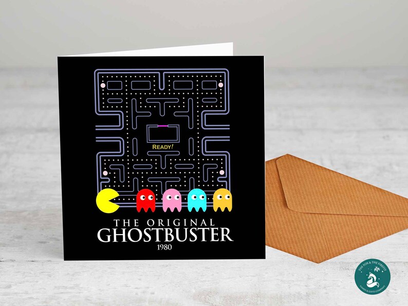 The Original Ghost Buster. Greetings Card, Birthday Card, Fun Card, Pacman, Retro, 1980s, Video ...