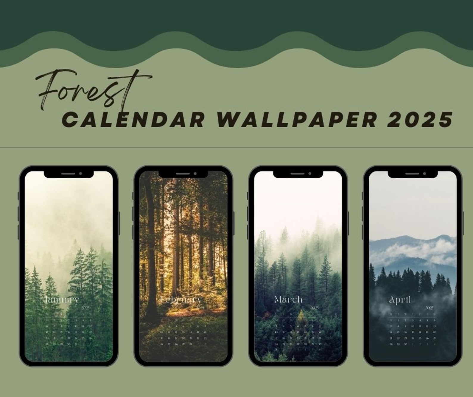 2025 Monthly Forest-themed Calendar Phone Wallpapers (iphone, Samsung ...
