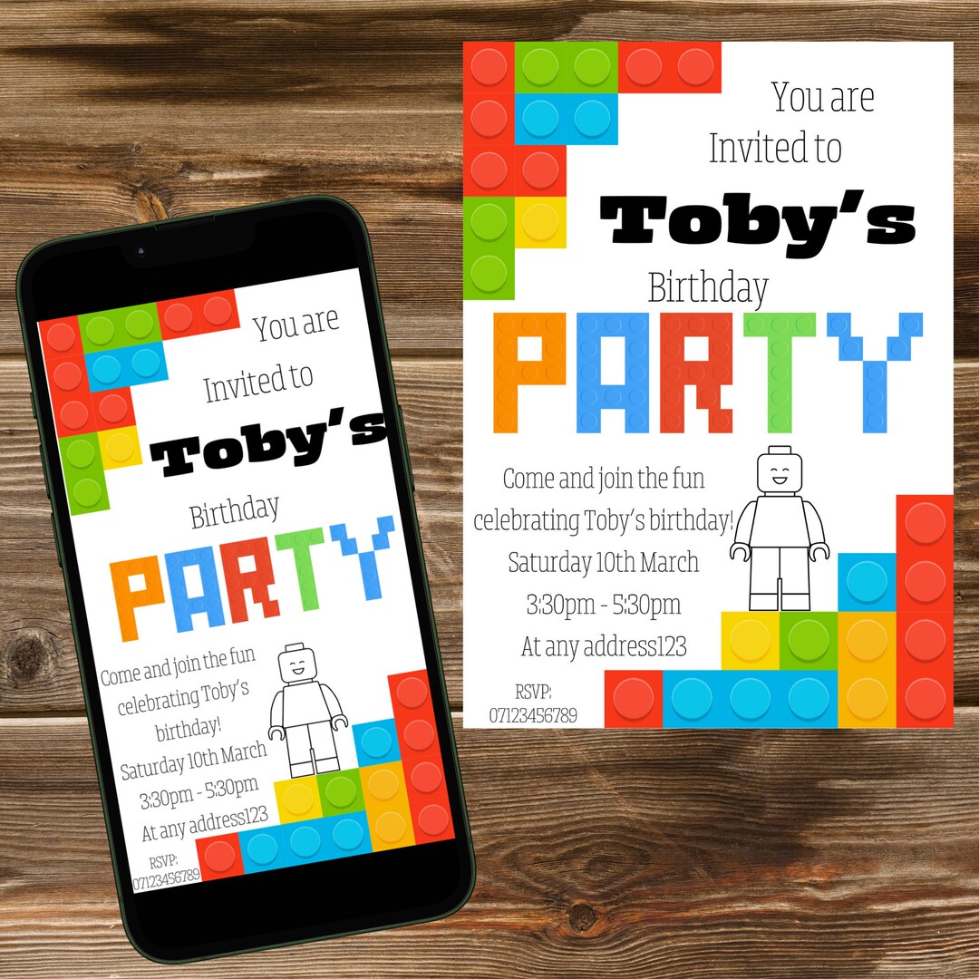 Digital Editable Invitation, Building Blocks Invitations, Boys Birthday ...