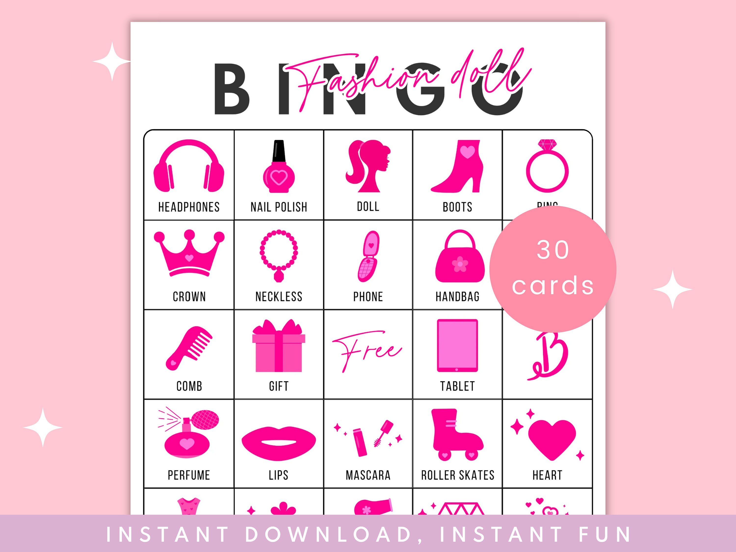 Printable Pink Bingo Cards: Ideal for Girl Birthday Parties ...