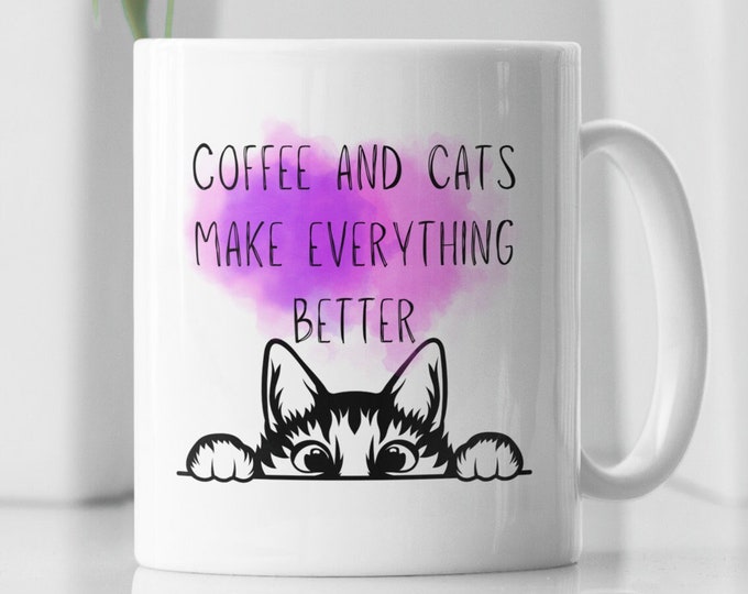 Peeking Cat Mug, Peeking Cat Gift, Cute Mug, Cat Lovers Gift, Cat Mom ...