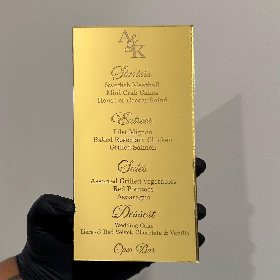 Acrylic Dinner Menus for Weddings | Gold Silver Rectangle Menus ...