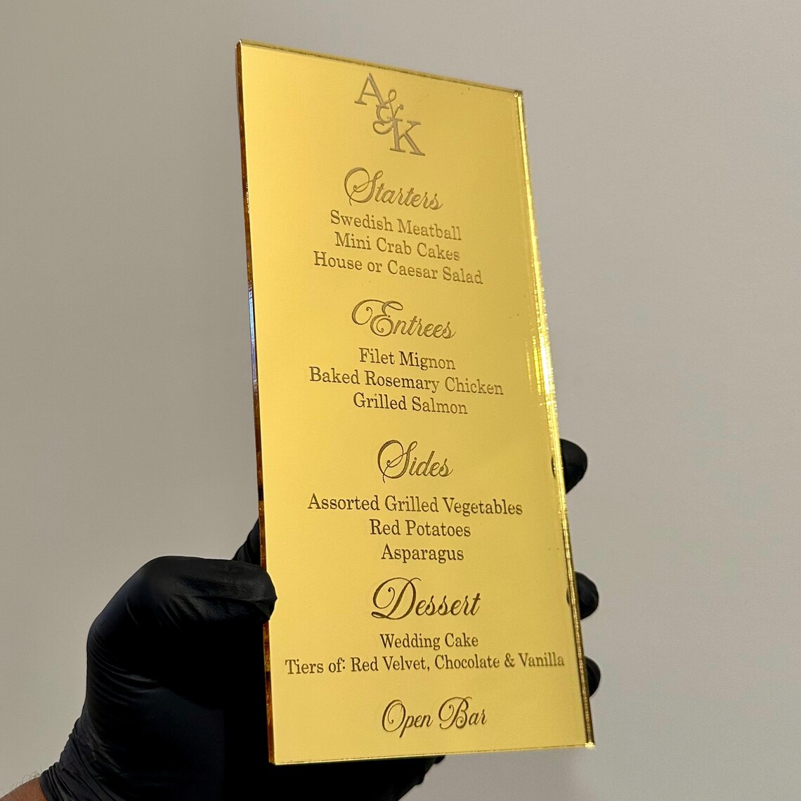 Acrylic Dinner Menus for Weddings | Gold Silver Rectangle Menus ...