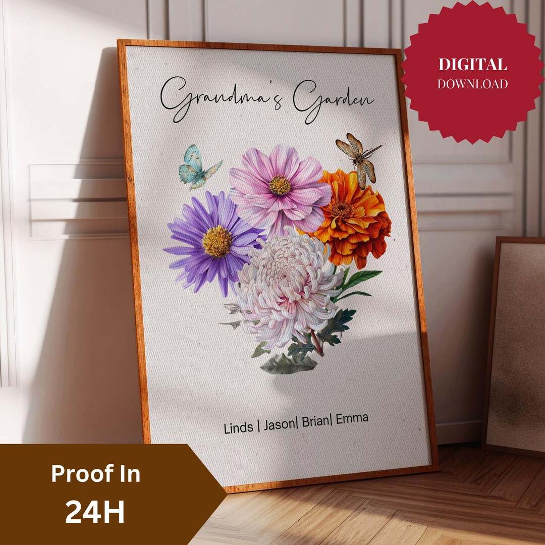 Grandma's Garden Birth Flower Bouquet Prints,gift for Grandma From ...