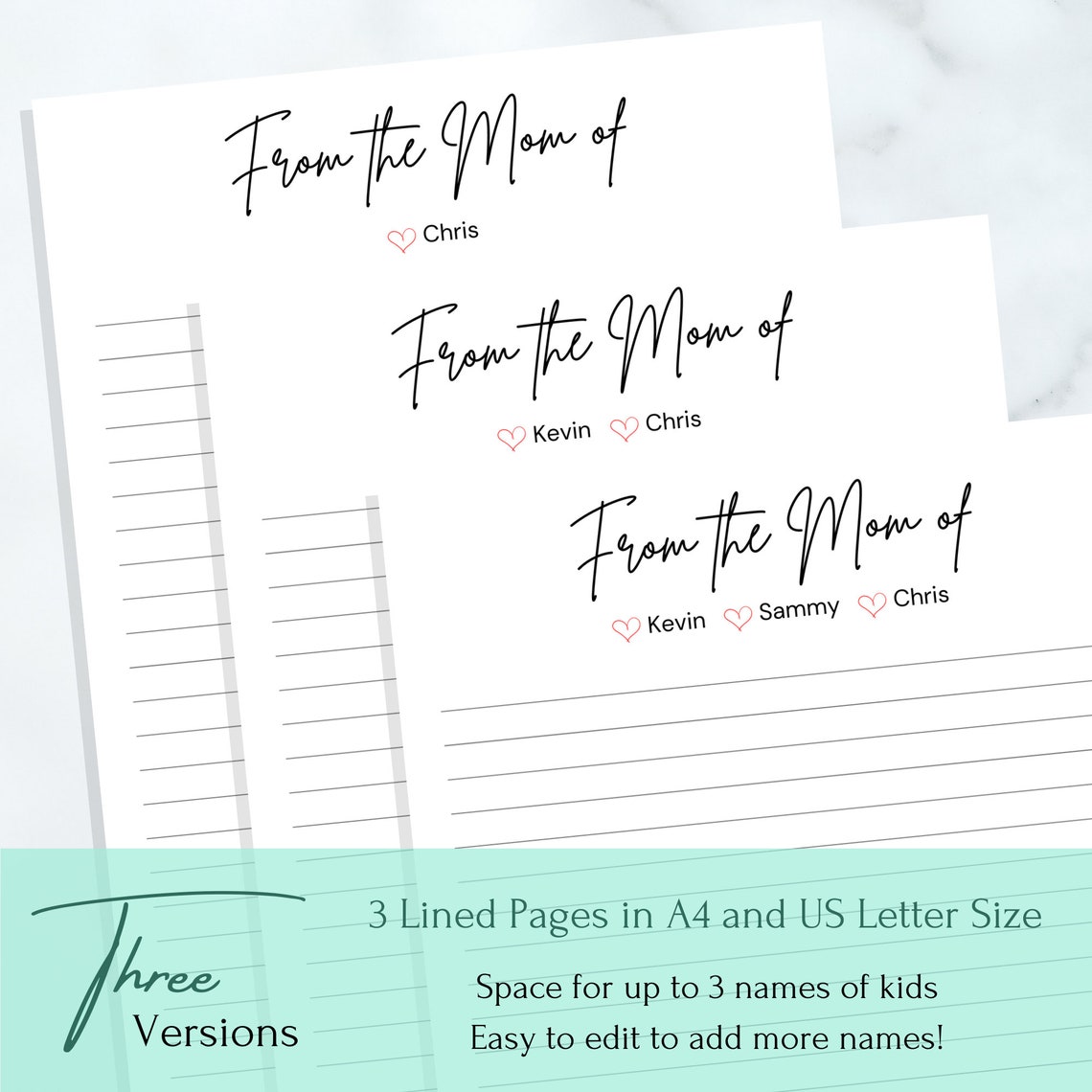 Printable Personalized Notepad Mom Editable Note to Teacher With Kids ...