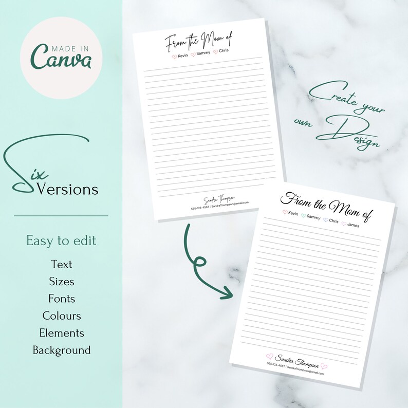 Printable Personalized Notepad Mom Editable Note to Teacher With Kids ...