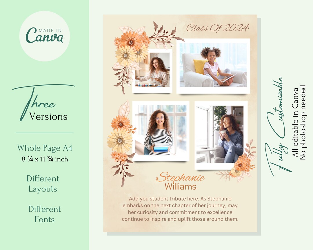 Editable Senior Yearbook Ad Template Customizable High School Yearbook ...