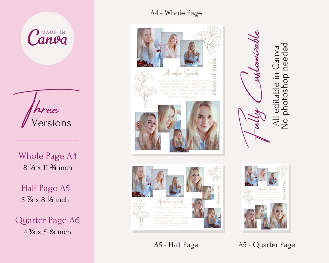 Editable Senior Yearbook Ad Template Customizable Quarter Page Half ...