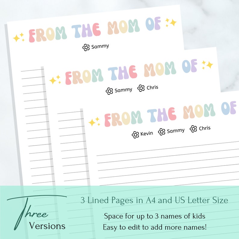 Printable Personalized Notepad Mom Editable Note to Teacher With Kids ...