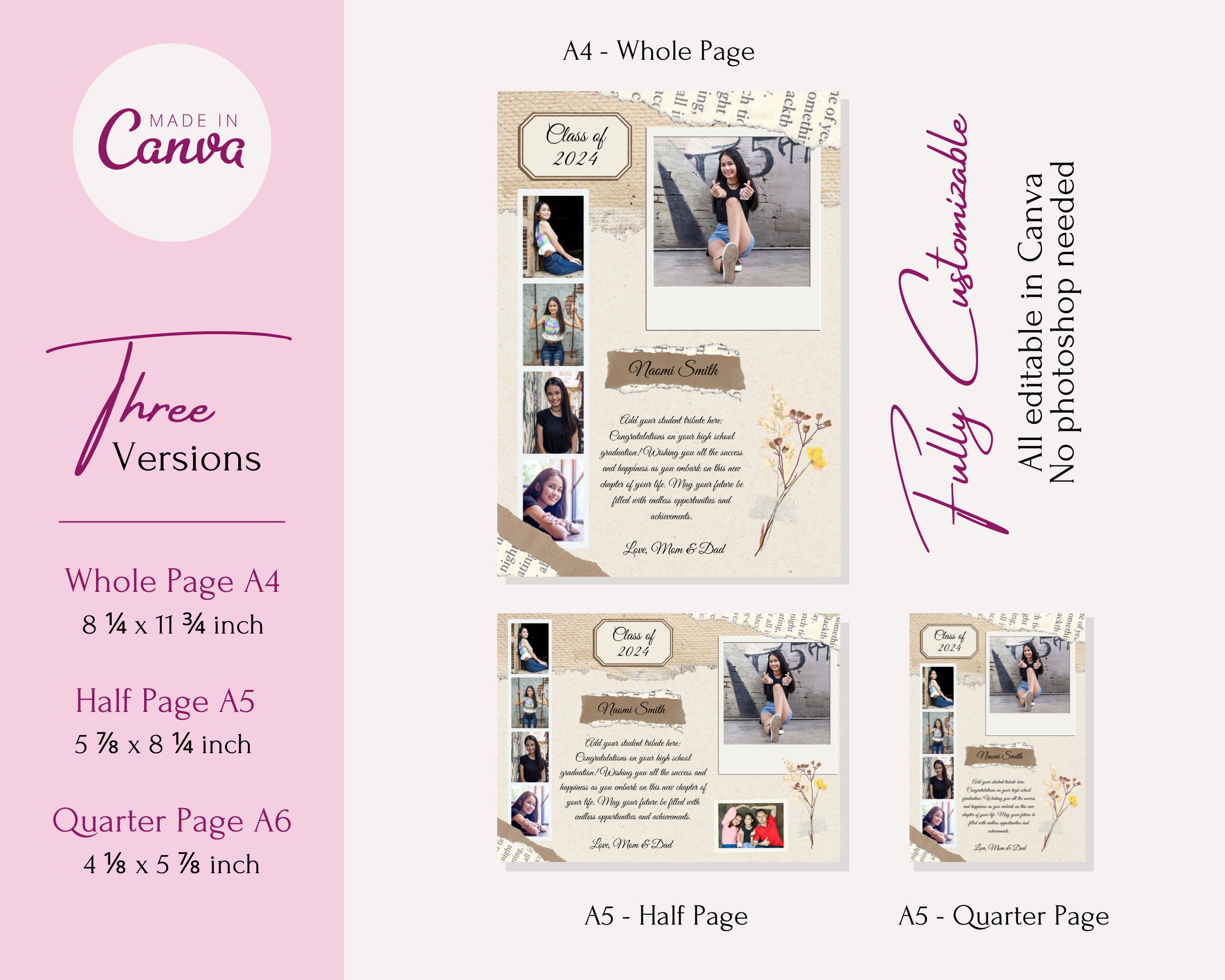 Editable Senior Yearbook Ad Template Customizable Quarter Half Full ...