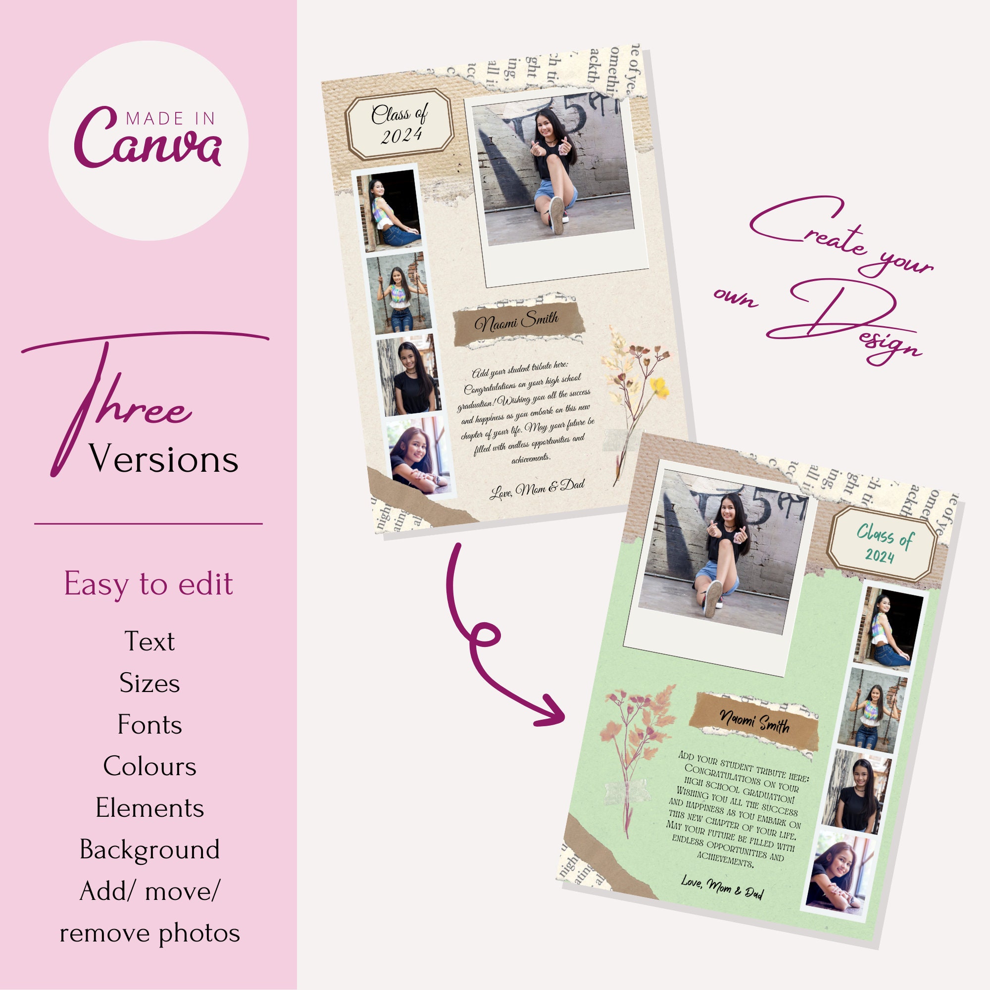 Editable Senior Yearbook Ad Template Customizable Quarter Half Full ...