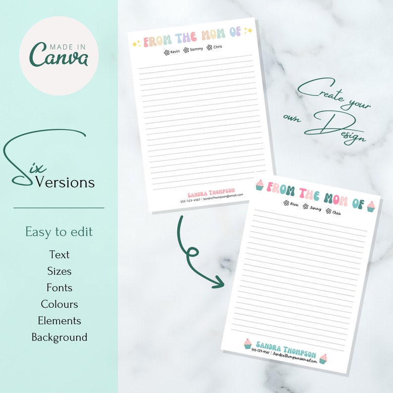Printable Personalized Notepad Mom Editable Note to Teacher With Kids ...