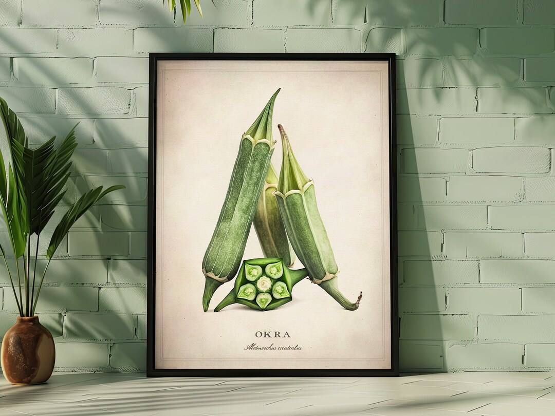 Framed Vegetable Wall Art, Okra Fine Art, Kitchen Home Decor, Ready to ...
