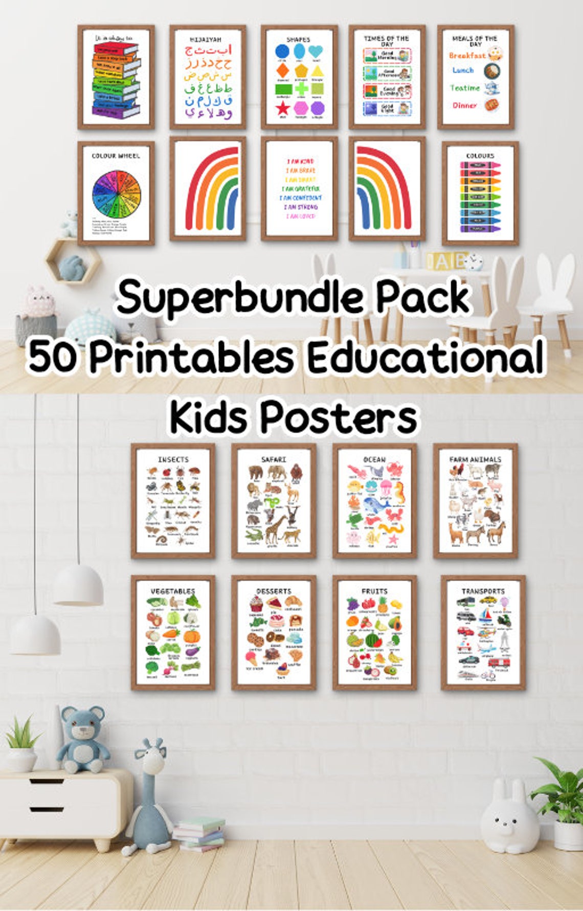 Kids Educational Poster, 50 Printables Poster for Classroom, Playroom ...
