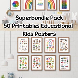 Kids Educational Poster, 50 Printables Poster for Classroom, Playroom ...