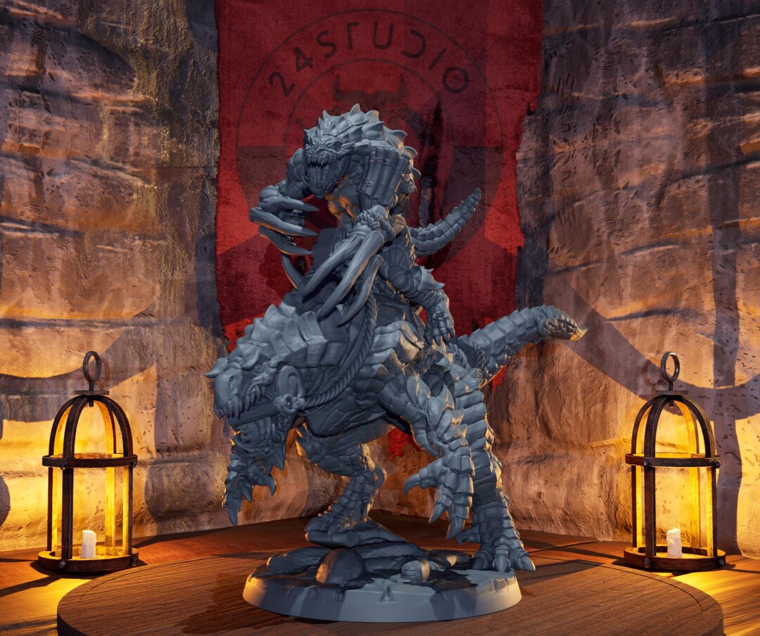 Lizard Mutant With Giant Claws Mounted on Giant Lizard for Dungeons and ...