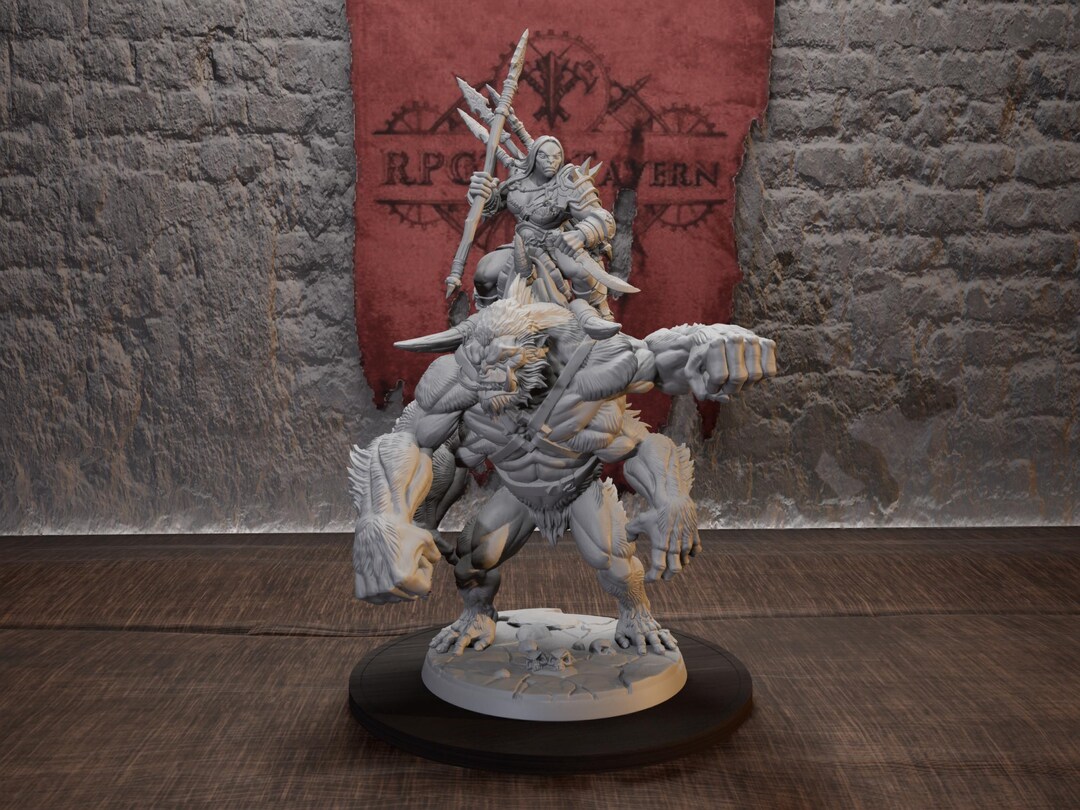 Orc Warrior on Yeti Beast Miniature Orca RPG Dungeons and Dragons ...