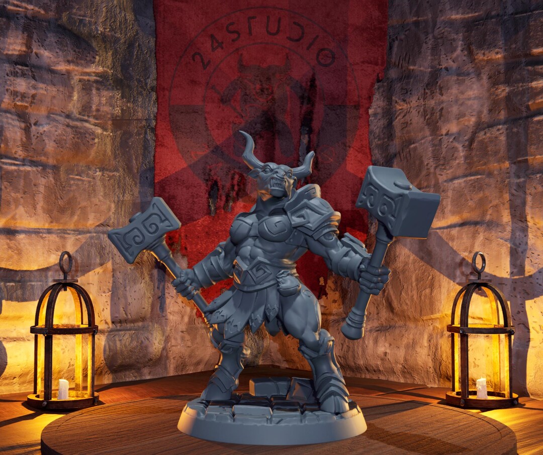 Minotaur Battle Warrior With Double Hammers Miniature for Dungeons and ...
