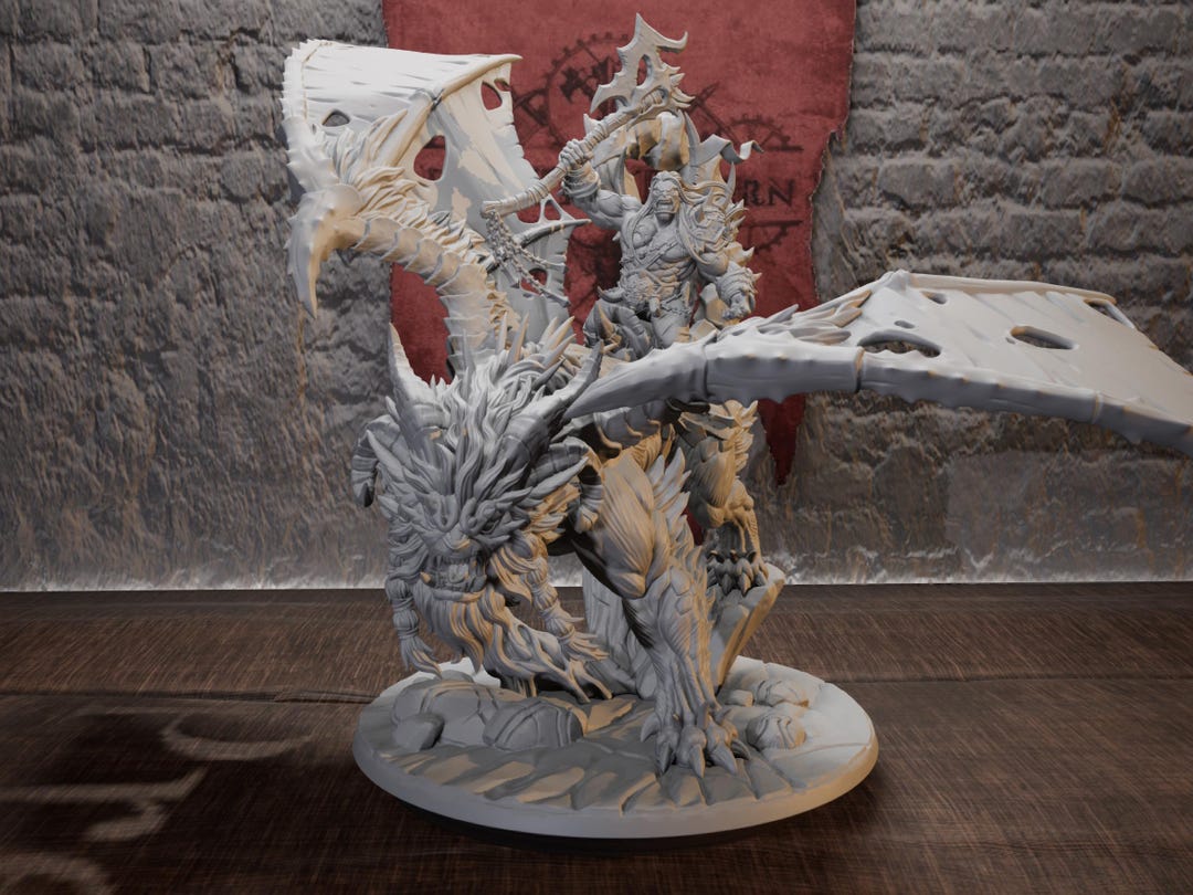 Orc Dragon Rider Warrior With Battle Ax on Manticore Mount for Dungeons ...