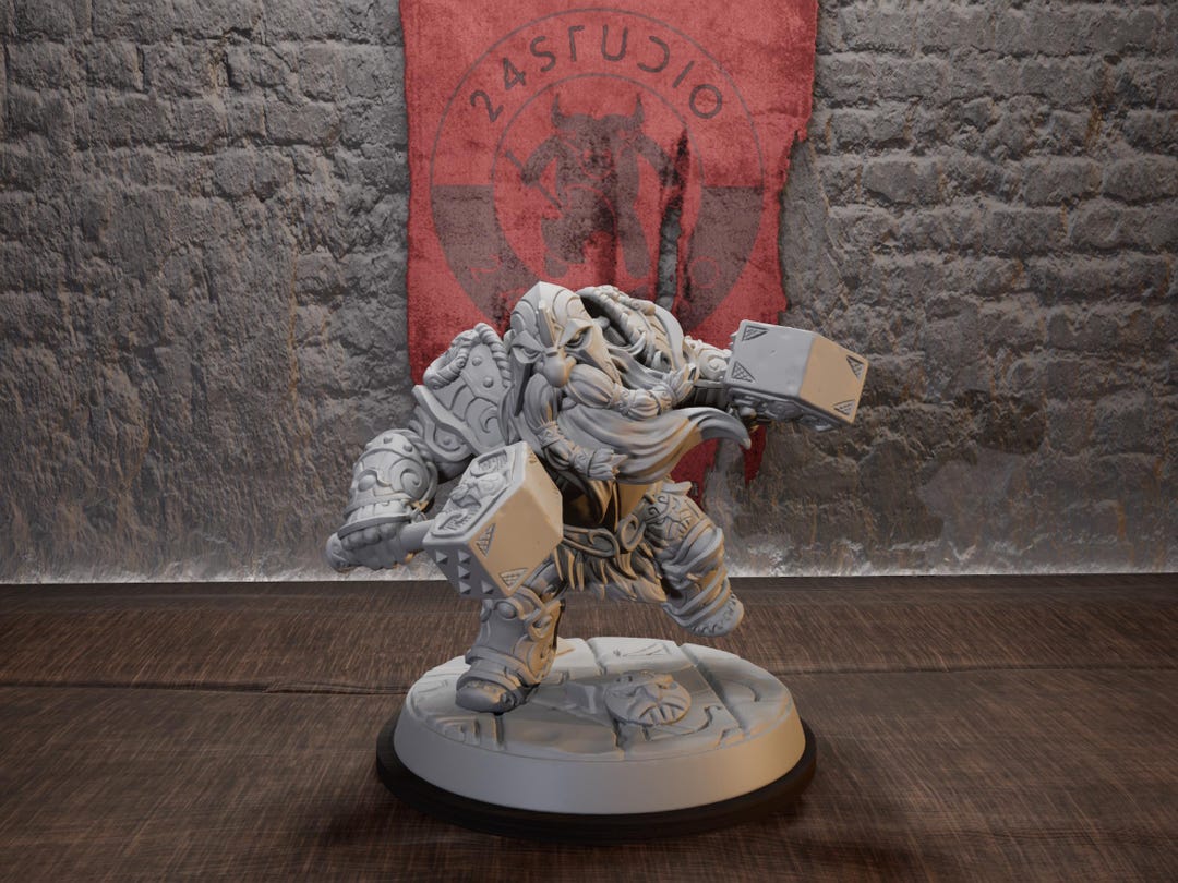 Dwarf Moria Warrior Dual Maces Miniature Dungeons and Dragons RPG ...
