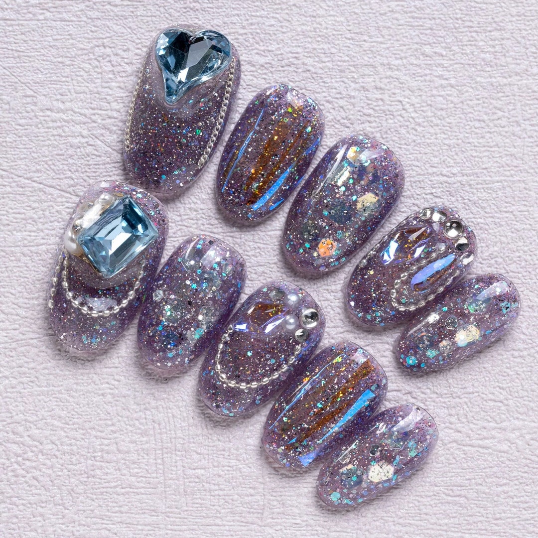 Diamonds Shimmer Fantasy Press on Nails, Prom & Homecoming Holiday ...