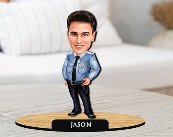Custom Cartoon Wood Shelf Decor , Police Woman Theme Wood Figurine ...