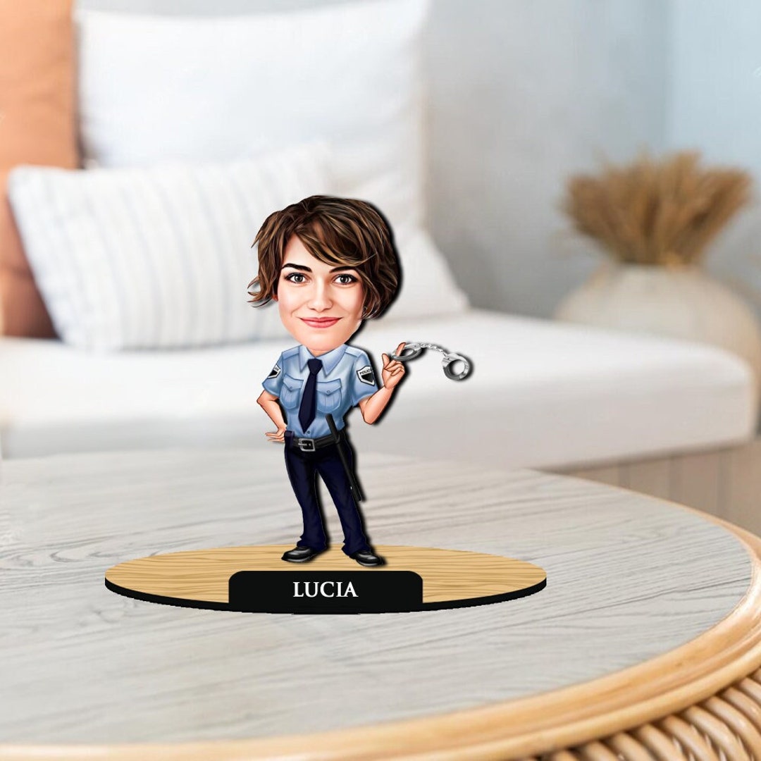 Custom Cartoon Wood Shelf Decor , Police Woman Theme Wood Figurine ...