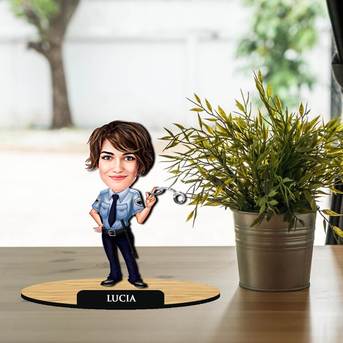Custom Cartoon Wood Shelf Decor , Police Woman Theme Wood Figurine ...