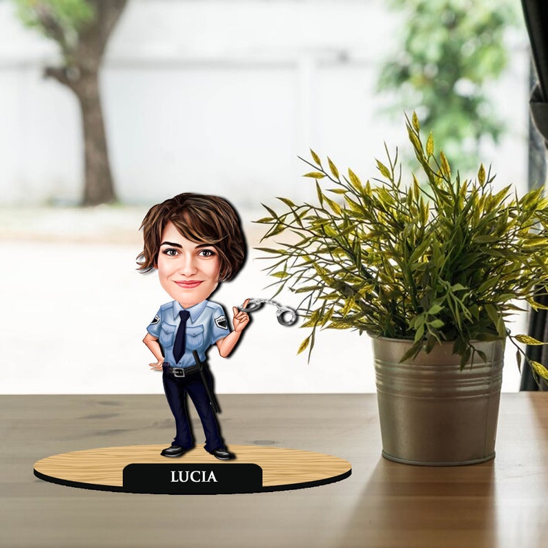 Custom Cartoon Wood Shelf Decor , Police Woman Theme Wood Figurine ...