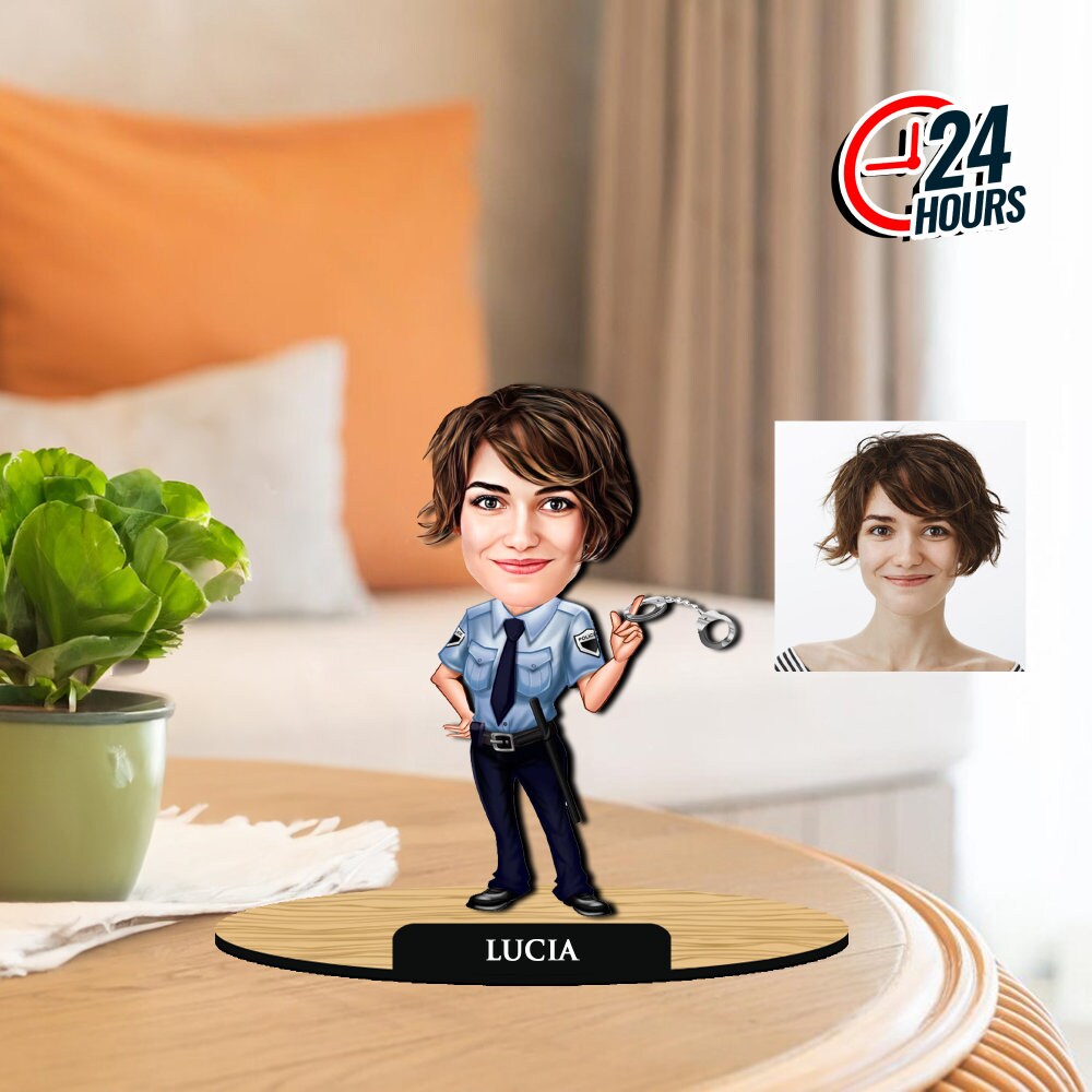 Custom Cartoon Wood Shelf Decor , Police Woman Theme Wood Figurine ...