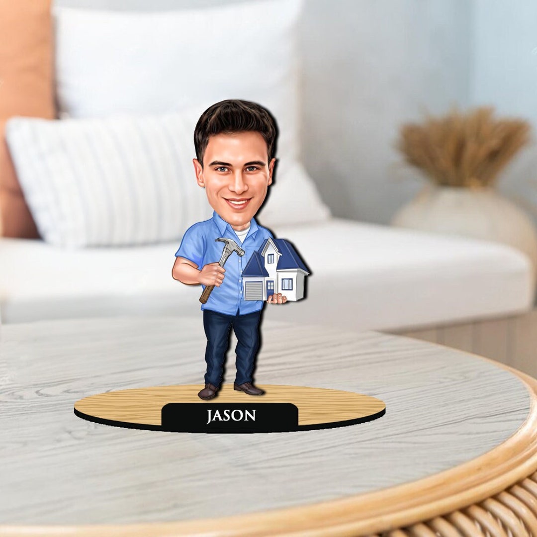 Custom Cartoon Wood Shelf Decor , Architect Theme Wood Figurine ...