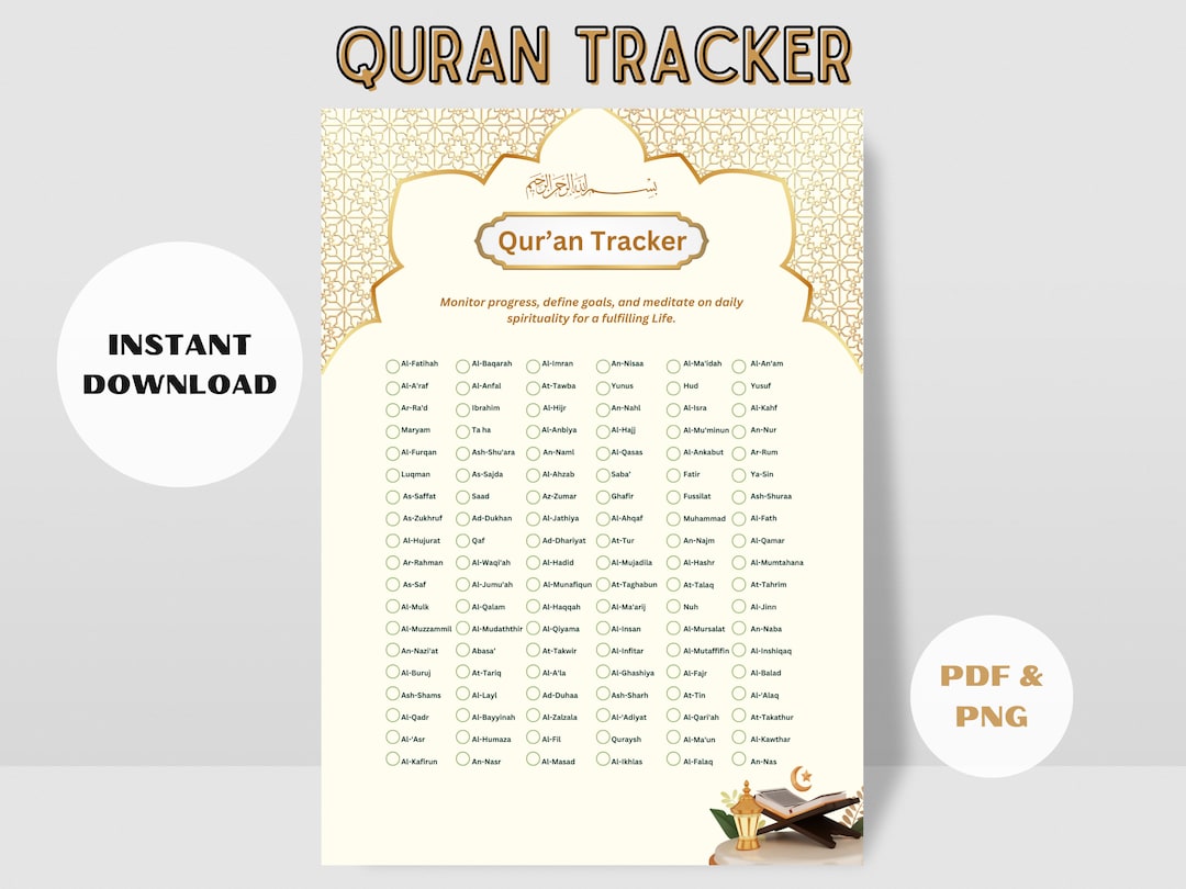 Quran Tracker A4 Digital Download, Quran Tracker Printable, Quran ...