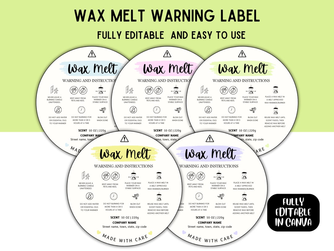Custom Wax Melt Warning Label Template, Editable Candle Warning Sticker ...