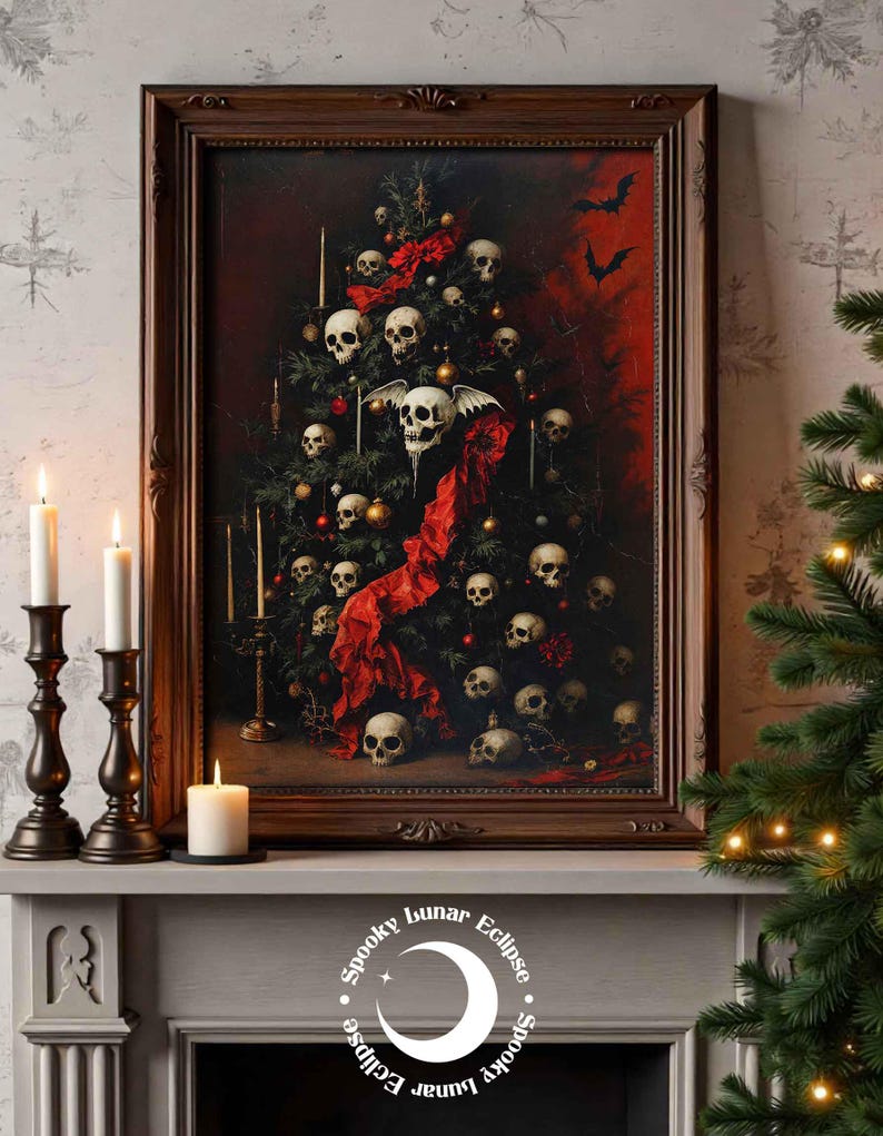 Macabre Christmas Tree With Skulls Art Print Gothic Oil Painting ...