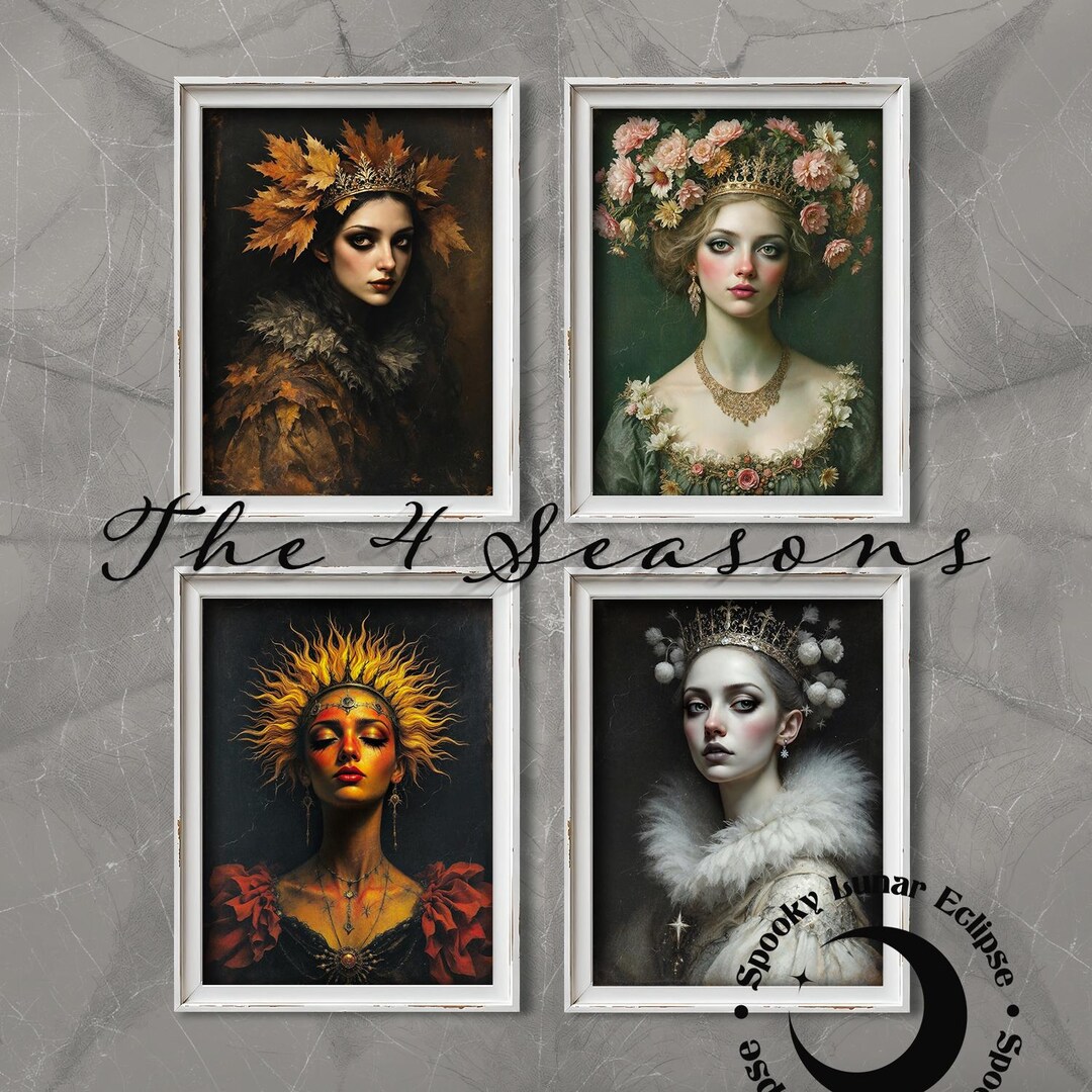Bundle of 4 Seasons Print Art, Dark Academia Home Decor, Winter Paint ...