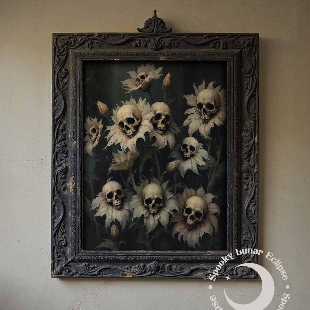 Ancient Evil Flowers Art Print Gothic Skulls Painting Macabre Bouquet ...
