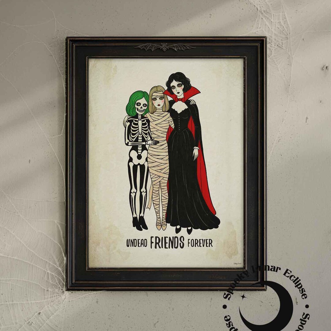Vampire Mummy Skeleton Best Friends Art Print Retro Monsters Poster ...