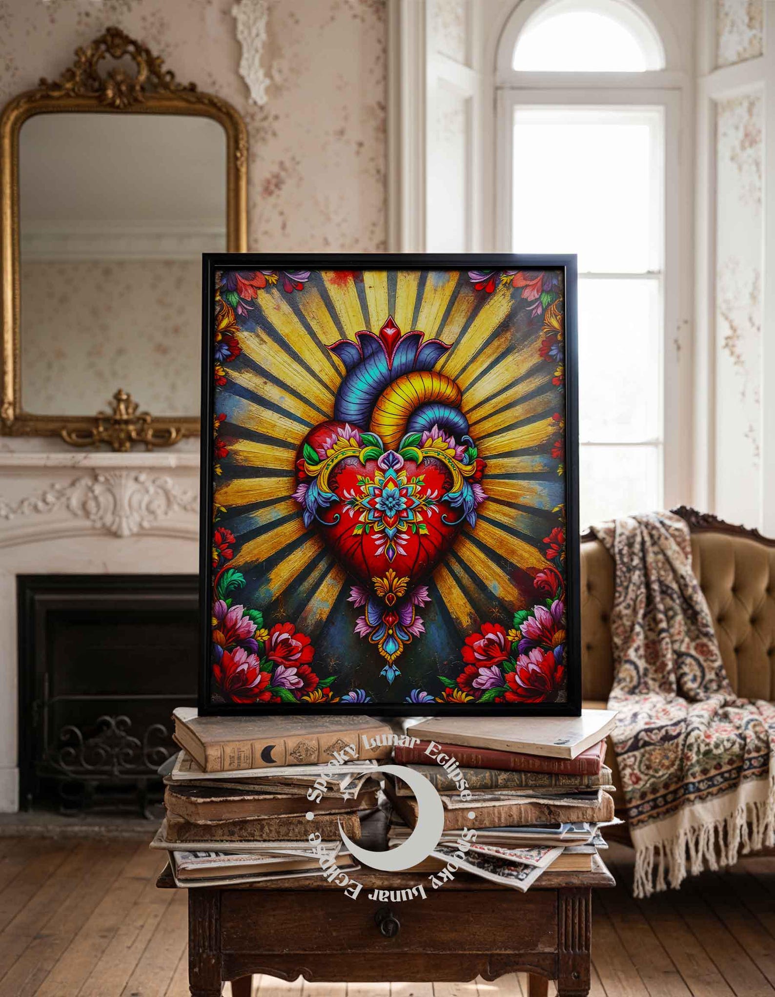 Mexican Sacred Heart Print Art Anatomy Vintage Poster Folk Wall Decor ...