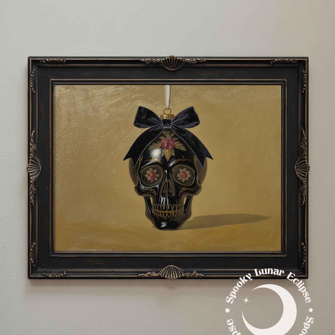 Floral Skull Christmas Ornament Art Print Gothic Festive Oil Painting ...