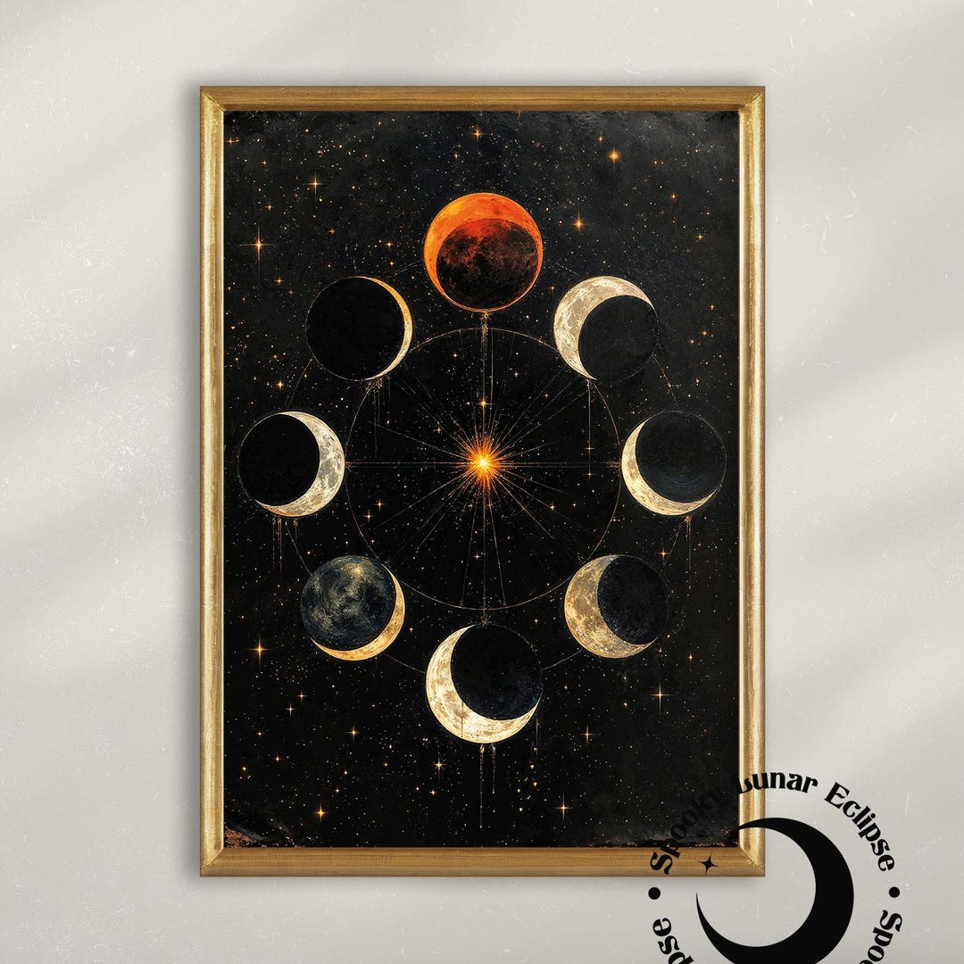 Lunar Phases Print Art Astrology Paint Starry Night Sky Poster Dark ...